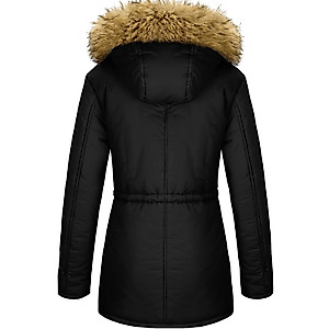YXP Women's Winter Thicken Military Parka Jacket Warm Fleece Cotton Coat with Fur Hood (Black,M)