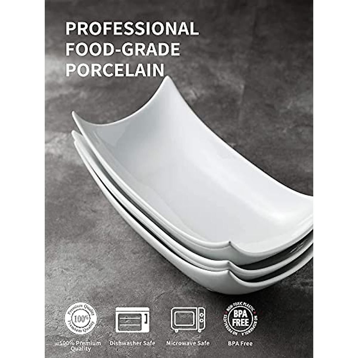 LAUCHUH Porcelain Serving Platter with Handles Serving Bowl Set for Noodles 11.93-inch Porcelain Platter Set Large Dinner Plate for Meat, Salad Set of 2 White