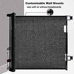 Retractable Baby Gate Dog Gate - Wiscky Extra Wide Safety Gates 33" Tall, Extends to 59" Wide, Easy to Roll and Latch Dogs Gate for Doorways, Stairs, Hallways, Deck, Banisters Indoor/Outdoor (Black)