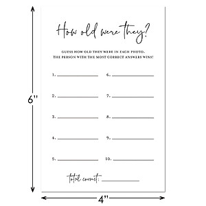 How Old Were They Game for Bridal Shower, Couple, Baby Shower, Parents-to-be - 48 Cards (Black)