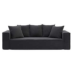 KEVINSPACE 89''Modern Sofa Couch for Living Room 3 Seater Comfy Sofa Corduroy Sofa Couches with 5 Pillows, All-Foam Sofa, NO Frame. No Assembly Required Sofa for Small Space, Apartment Black 22'' H