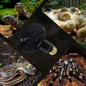100W Infrared Ceramic Heat Emitter Reptile Heat Lamp Bulb for Amphibian,Pet Brooder Lizard Coop Snake Chicken Aquarium Turtle, No Light Emitting Heater-Black-2 Pack