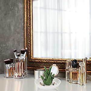 HOME SMILE Ceramic Aloe Ring Holder with Derorative White Dish Dish for Jewelry,Christmas Birthday Gifts