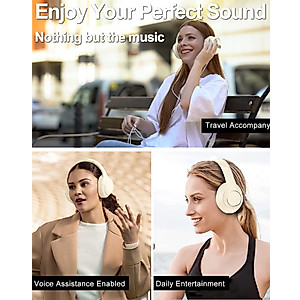 Intoberp Wireless Bluetooth Headphones Over Ear, 40 Hours Playtime Wireless Headphones with Microphone,Foldable Light Weight Headset with HiFi Stereo Sound for Travel Work (Beige)