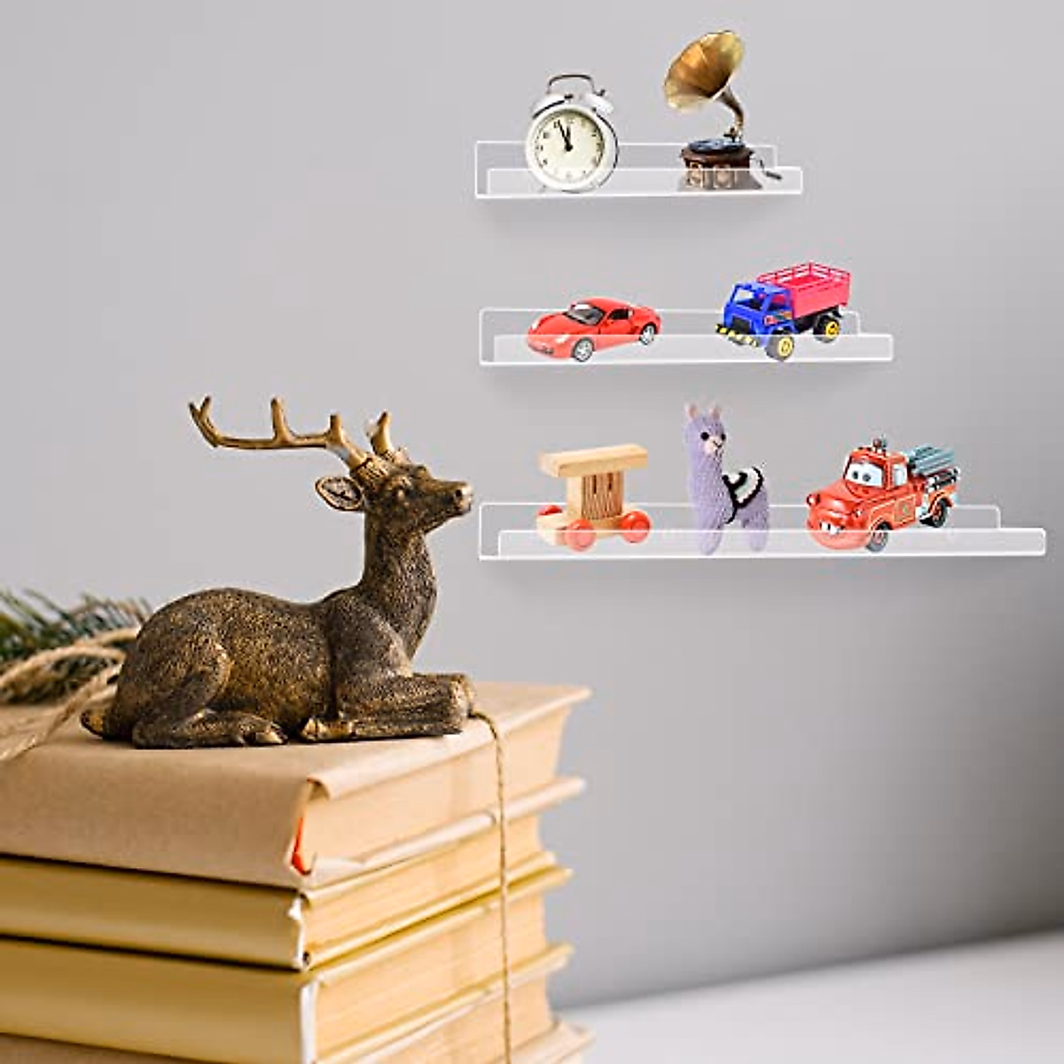 Tuanse 6 Pieces Clear Acrylic Floating Shelves Wall Mounted U Shelves Display Shelves Floating Bookshelf Wall Display Bookshelves for Room Display Storage (36 Inch, 24 Inch, 15 Inch)