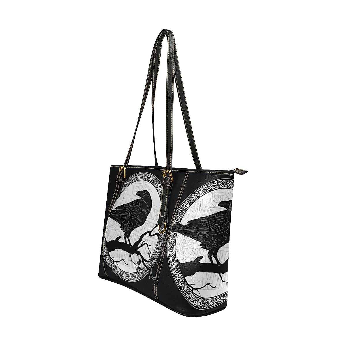 InterestPrint Tote Bags Women's PU Leather Handbags Ladies Shoulder Bag Black Crow