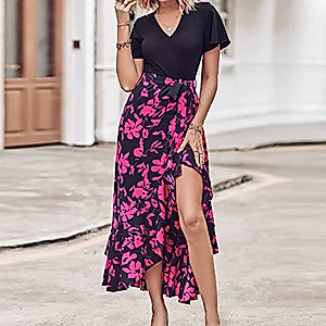 Women's Summer Tunic Maxi Dress Casual Long Dress Flowy Party Beach Fall Long Dress Trendy Side Spilt Crop Midi Dresses