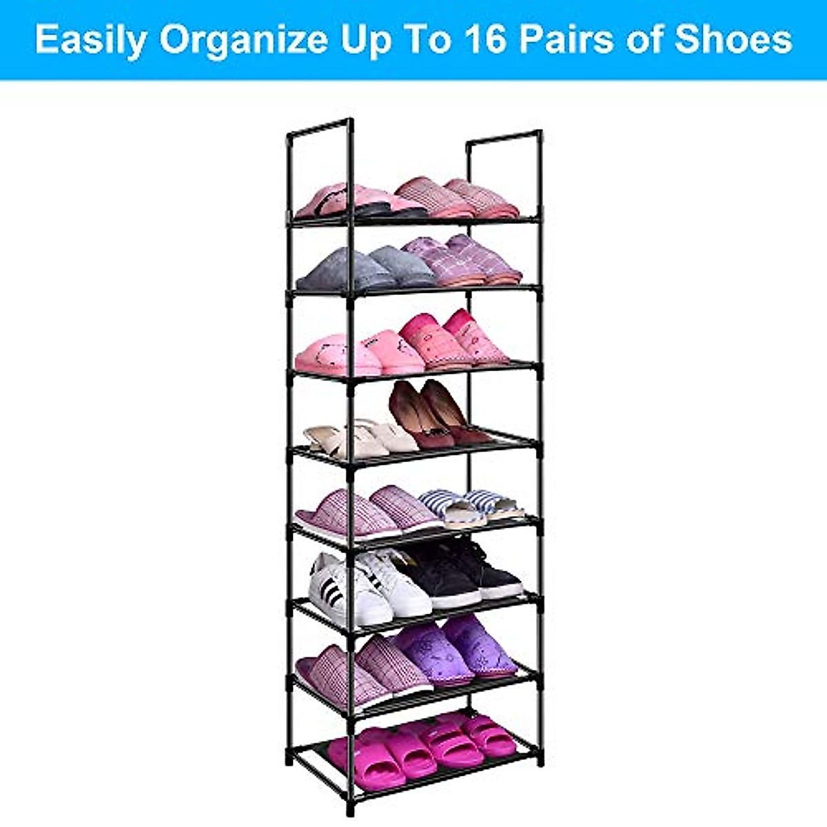 Easyhouse 8 Tier Metal Sturdy Shoe Rack for Entryway/Closet, Stores 16-20 Pairs of Shoes, Multi-use Shelf Organizer for Space Saving Storage
