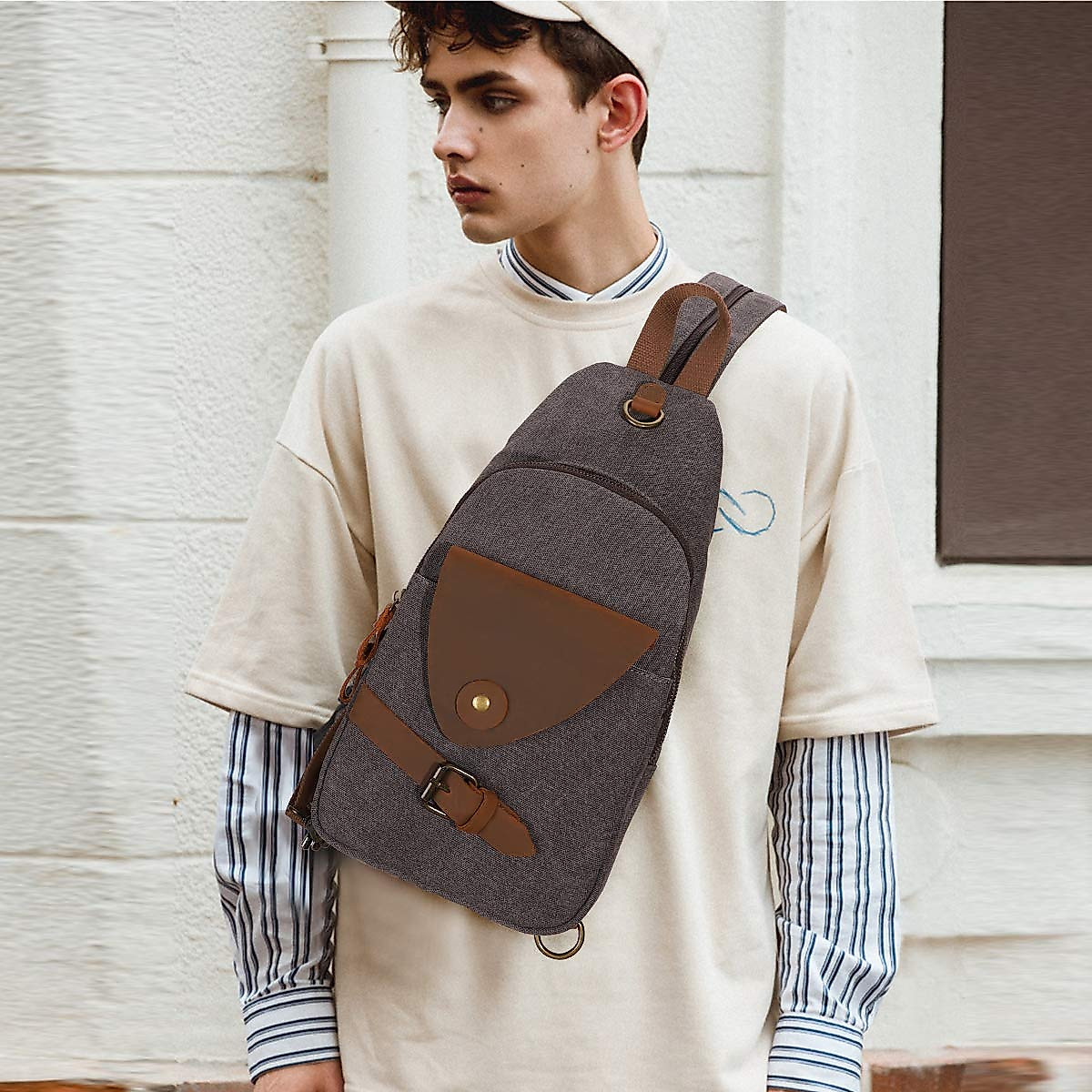 KL928 Canvas Sling Bag Crossbody Backpack Shoulder Casual Rucksack for Men Women