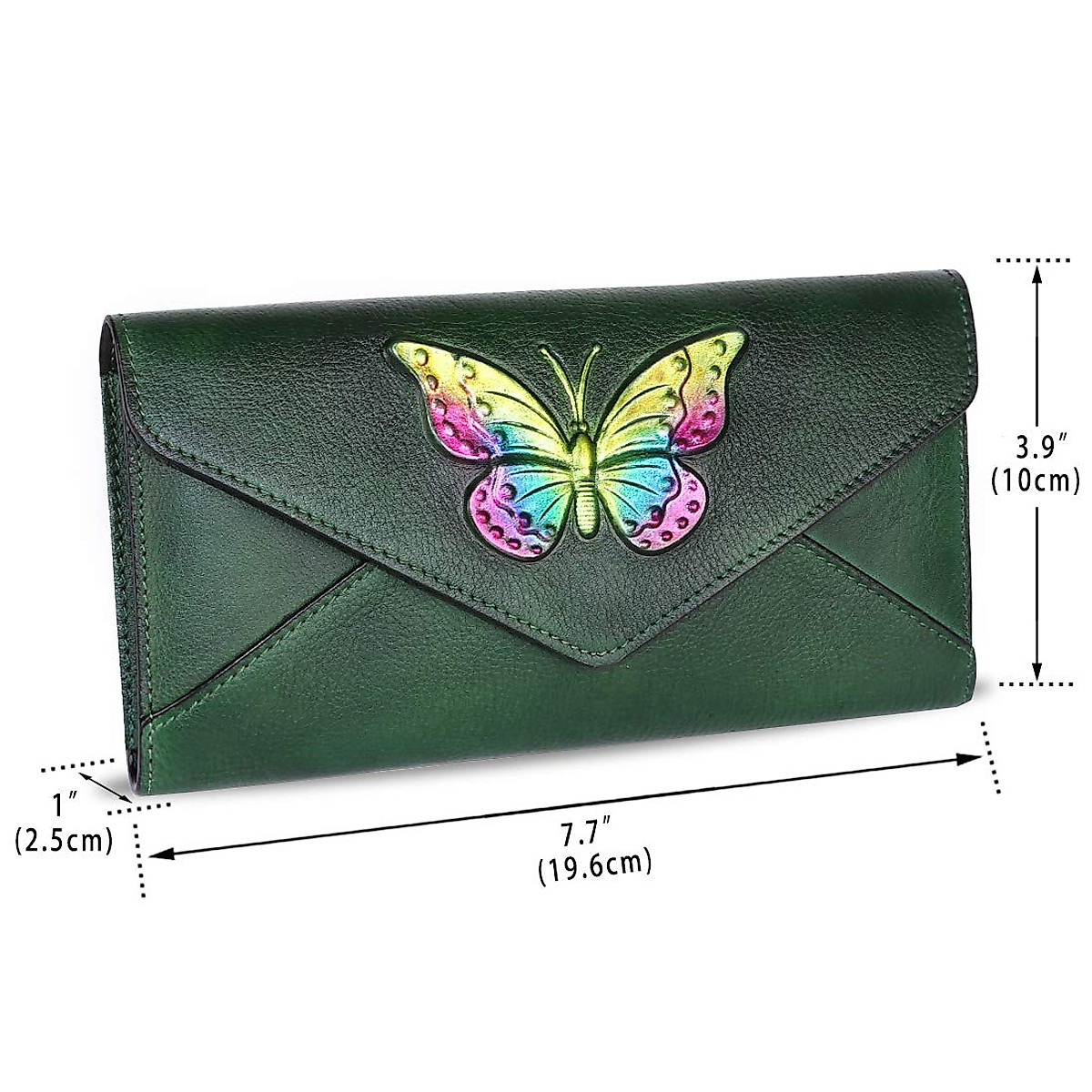 Genuine Leather Wallets for Women RFID Blocking Purse Vintage All in One Organizer Handmade Long Wallet Luxury Clutch (Green)