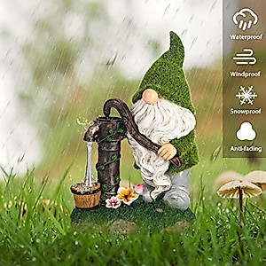 TERESA'S COLLECTIONS Garden Gnomes Decorations for Yard with Solar Lights, Large Cute Flocked Garden Sculptures & Statues Garden Gifts for Mom Front Porch Patio Outdoor Lawn Ornaments, 11.4"