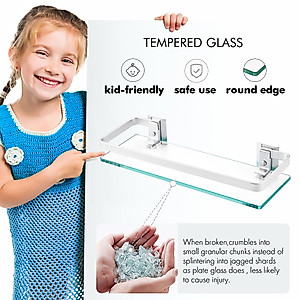 KES Glass Shelf for Bathroom, Glass Bathroom Shelf Floating Glass Shelf for Wall Aluminum Extra Thick 8MM Tempered Glass Shelf 3 Pack 1 Tier Rectangular Wall Mount Silver,A4126A-P3