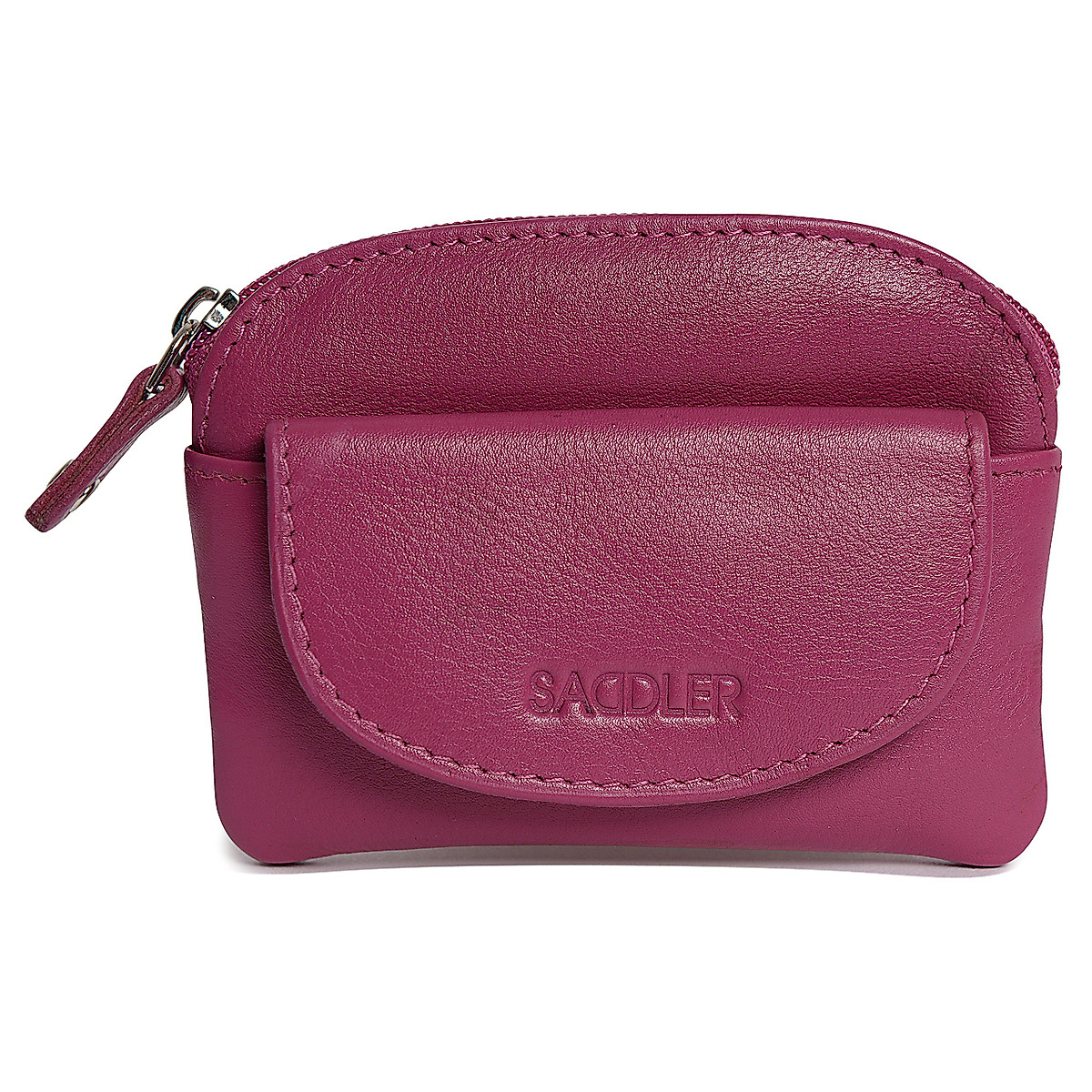 SADDLER Womens Luxurious Leather Zip Top Coin Purse | Designer Ladies Change Pouch with Key Ring |Gift Boxed - Black - Magenta