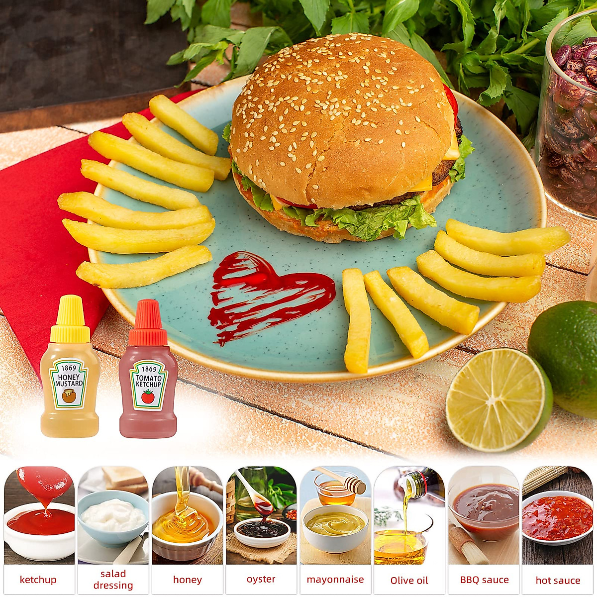 RAYNAG 6 Pack Mini Ketchup Bottles 25ml Mustard Squeeze Bottle Portable Condiment Containers Refillable Honey Sauce Salad Dressing Dispensers Jars for Kids Adults Lunch Bento Box BBQ Camping Travel