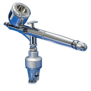 Custom Micron C Airbrush (ICM 4002) Version 2 by Iwata, Features a Square Shaped Trigger, Crown Cap Deck on End of Handle.23mm Needle and Nozzle, Silver