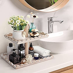 Farmhouse Tiered Tray - 16inch Wooden Rectangle Tray Two Tier Fall Home Decor Tray with Holder - Two Tiered Wood Tray Home Decor Clearance Tiered Tray for Halloween Kitchen Entryway Coffee Bar