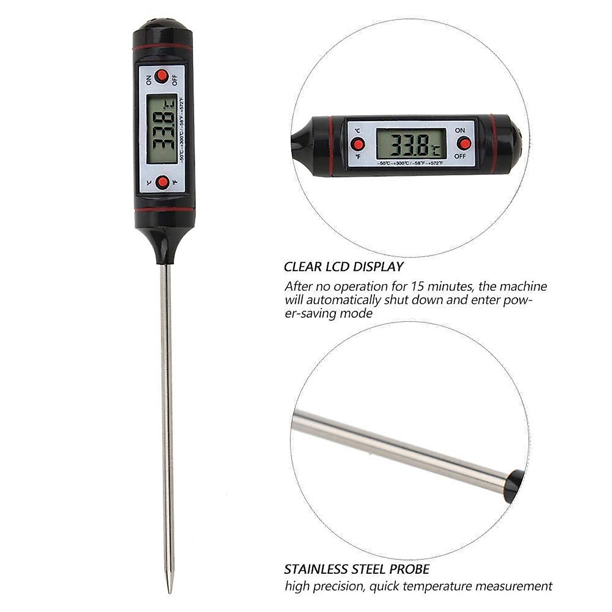 Digital Meat Thermometer, Akozon WT-1 Instant Read Digital Thermometer Probe Electronic Kitchen BBQ Food Meat Temperature Gauge Tester for Grilling BBQ Smoker Chefs