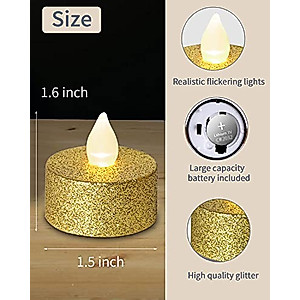 LOGUIDE Battery Operated LED Tea Lights,24 Pack Gold Flameless Votive Tealights Candle with Warm White Flickering light, Small Electric Fake Tea Candle Realistic for Wedding,Table,Festival Celebration