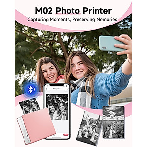 Memoking Inkless Bluetooth Printer Wireless - 2" Thermal Mini Printer Portable Photo Printer - M02 Sticker Printer Machine for Pad&Phone, HD Mini Sticker Maker Machine Printer for Memos,Sticker,Photos