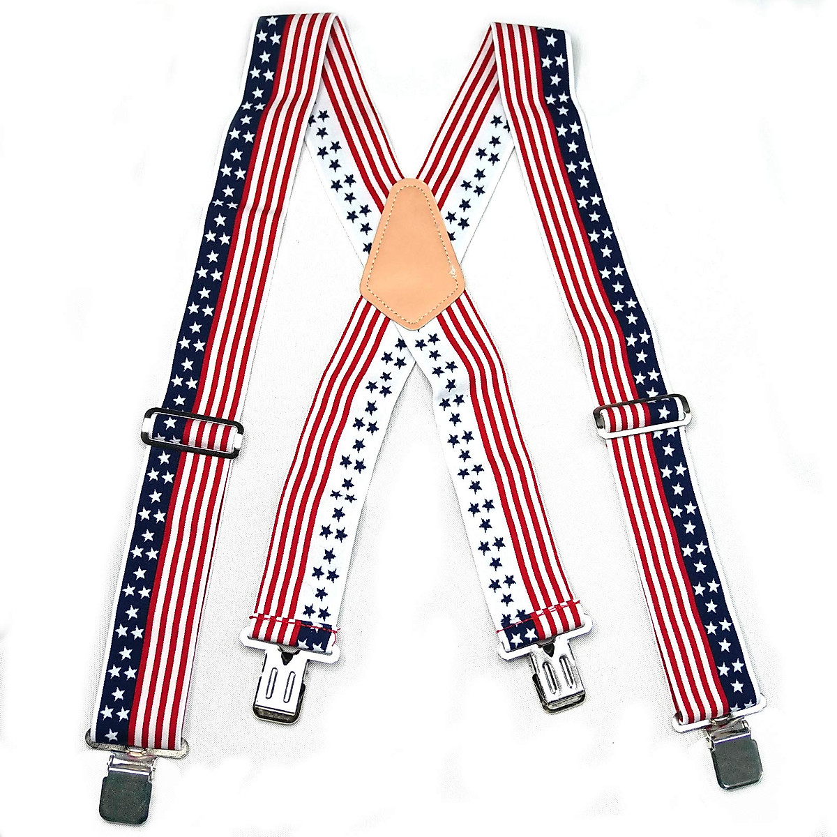 American Flag Pattern X-back Suspenders Mens Suspenders 2" Wide Adjustable and Elastic Braces X Shape with Very Strong Clips - Heavy Duty (New USA)