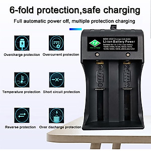 18650 Battery Charger, AA Battery Charger for Li-ion/Ni-MH 18650 26650 18490 18350 17500 16340(RCR123) 14500 10440 Battery, Ni-MH Ni-Cd AA AAA AAAA Battery