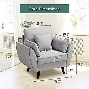 JAMFLY Small Sofa Couch for Living Room, Upholstered Modern Sofa Chair with Pillow, Comfortable Small Sofa for Bedroom, Office