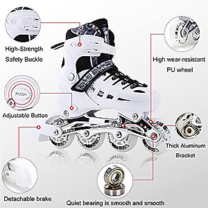 CLEBAO 4 Size Adjustable Inline Skates for Kids and Adults Flash Men and Women Inline Roller Skates Beginners Boys and Girls Blades Pu Mesh White