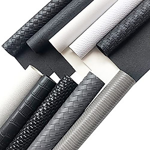 10Pcs/Set Black White Series Woven Texture Embossed Faux Leather Sheets, 7.78 x12.6" Braided Embossed Textured and Lattice Striped Fabrics, for Making Earrings, Handbag, Hair Bows and DIY Crafts