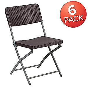 Flash Furniture 6 Pack HERCULES Series Brown Rattan Plastic Folding Chair with Gray Frame