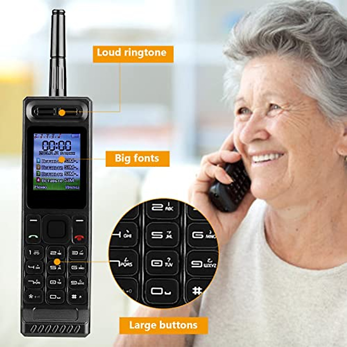 ASHATA Retro Vintage Brick Mobile Phone Four Card Four Standby Quad Band 32GB Bluetooth Classic Retro Cell Phone Support Bluetooth Dialing, Power Bank, MP3, Radio and Other Fuctions(Black)