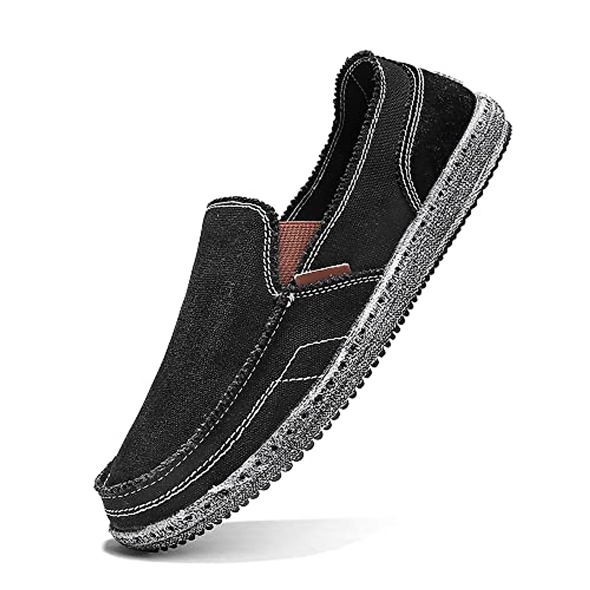 JAMONWU Men's Slip on Shoes Cloth Shoes Deck Shoes Canvas Leisure Vintage Casual Loafer Boat Shoes (11.5 US,Z_Black)