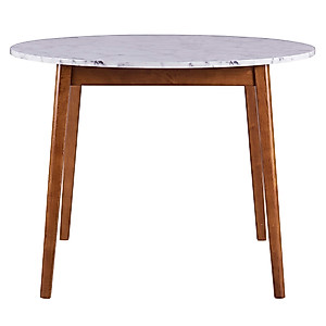 Teamson Home Ashton Round Shape Dining Table Desk with Storage Faux Marble Top for Living Room Home and Office, 30 Inch Height, Walnut