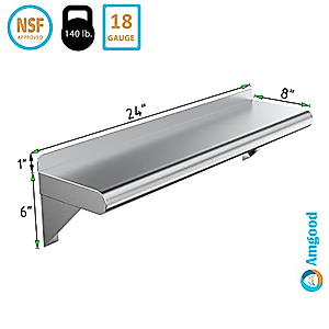 AmGood 8" X 24" Stainless Steel Wall Shelf | Metal Shelving | Garage, Laundry, Storage, Utility Room | NSF | Restaurant, Commercial Kitchen