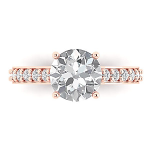 2.18 Ct Brilliant Round Cut Clear Simulated Diamond 14K Rose Gold Solitaire with Accents Statement Ring Size 7.25