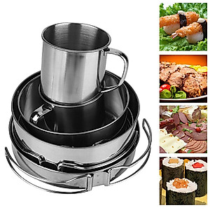 VGEBY1 Folding Pot Set, 8 Pcs/Set Portable Folding Stainless Steel Camping Cookware BBQ Bowl Set for Outdoor Activities Camping Hiking