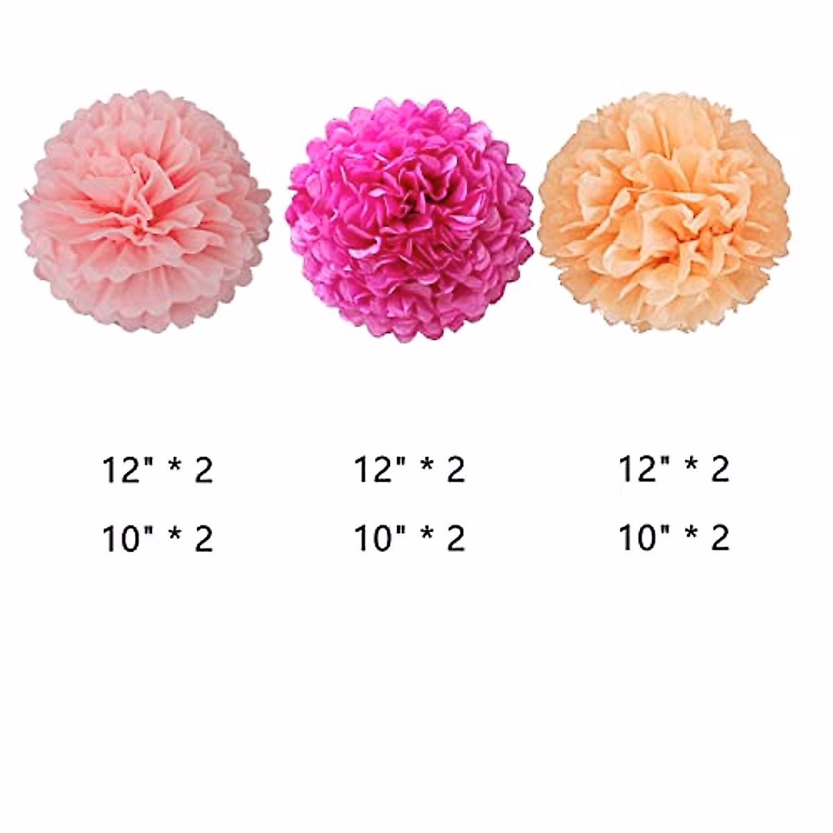 Pink Paper Pom Poms,10",12" Tissue Pom Poms for Bachelorette Baby Shower Girl Party Hanging Decorations - 12 PCS