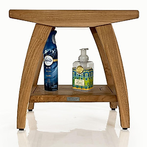 Indonesian Teak Shower Bench with Shelf 18 Inch Stool | Teak Wood Shower Stool & Spa| Waterproof Shower Bench for Indoor and Outdoor Use| Bathroom Stools for Adults Sitting
