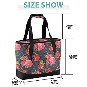 ALAZA Classic Red Flowers Cooler Bag Insulated Lunch Bag for Women Men, Reusable Leakproof Cooler Tote Shoulder Bag for Picnic Camping Work Office Beach