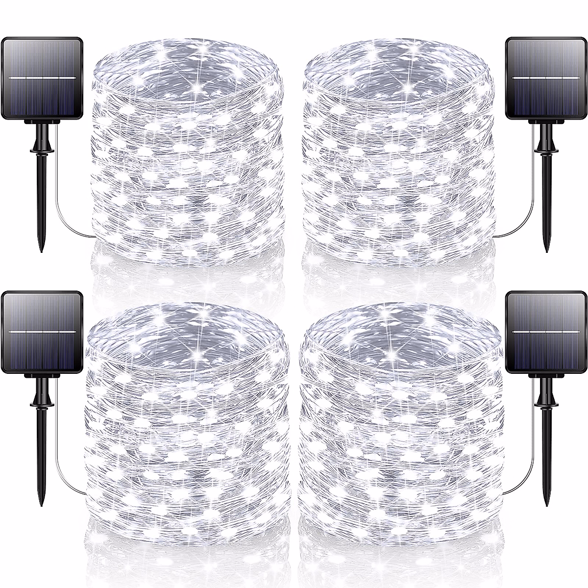 Super-Long 320Ft Solar String Lights Outdoor Waterproof, Solar Powered Fairy Lights 4-Pack 960 LED Silver Wire Twinkle Light, Solar Outdoor Lights Decorative for Garden Tree Christmas Daylight White