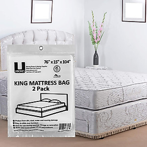 Uboxes King Mattress Poly Covers, 76 x 15 x 104 inch, 2 Pack