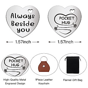 Inspirational Pocket Hug Token Gift, Long Distance Relationship Keepsake Stainless Steel Double Sided Little Heart Shaped Pocket Hug Token Gift for Friends Lovers BFF Daughter Son-Always Beside You