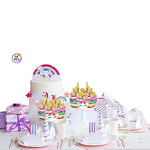 64pcs Unicorn Cupcake Toppers and Wrappers Double Sided for Kids Birthday Baby Shower Theme Party Decorations Supplies Set of 32