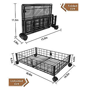 Under Bed Storage with Wheels, Underbed Storage Containers, Foldable Bedroom Storage and Organization with Handles, Underbed Storage Drawer for Shoes, Clothes, Toys, Blankets and Bedding (2 Pack, Black)