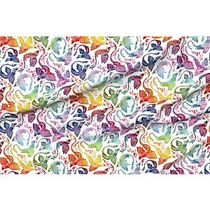 Spoonflower Fabric - Dragon Fire Rainbow Cute Fantasy Watercolor Fairy Tale Flying Printed on Polartec(R) Fleece Fabric Fat Quarter - Sewing Blankets Loungewear and No-Sew Projects