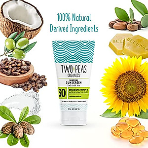Two Peas Organics - All Natural Organic SPF 30 Sunscreen Lotion - Coral Reef Safe - Baby, Kid & Family Friendly - Chemical Free Mineral Based Formula - Waterproof & Unscented - 3oz (1 Pack)