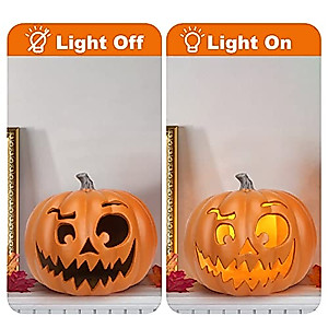 Holiday Pre-Halloween Decorations - Halloween Pumpkin Lantern - lit Pumpkin Lantern- Jack O' Lantern, Large Indoor Outdoor Pumpkin Festival Celebration Garden, Patio, Front Door Décor 11IN Smile Face
