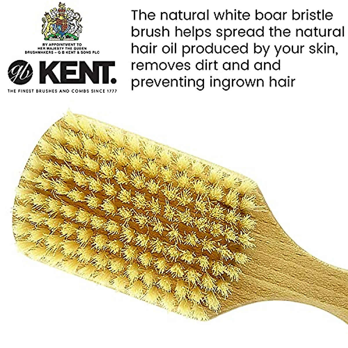 Kent OS11 Satinwood Rectangular Military Club Hair Brush and Facial Brush for Beard Care, Soft White Natural Boar Bristle Brush for Fine or Thinning Hair Mens Grooming, Hair Care, and Beard Brush