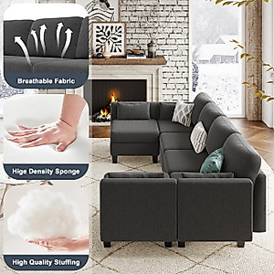 Modular Sectional Sofa, Convertible U Shaped Sofa Couch with High Density Memory Foam, 6 Seat Comfy Modular Sofa Couch for Living Room, Modern U Shaped Sectional Sofa (Darkgray)