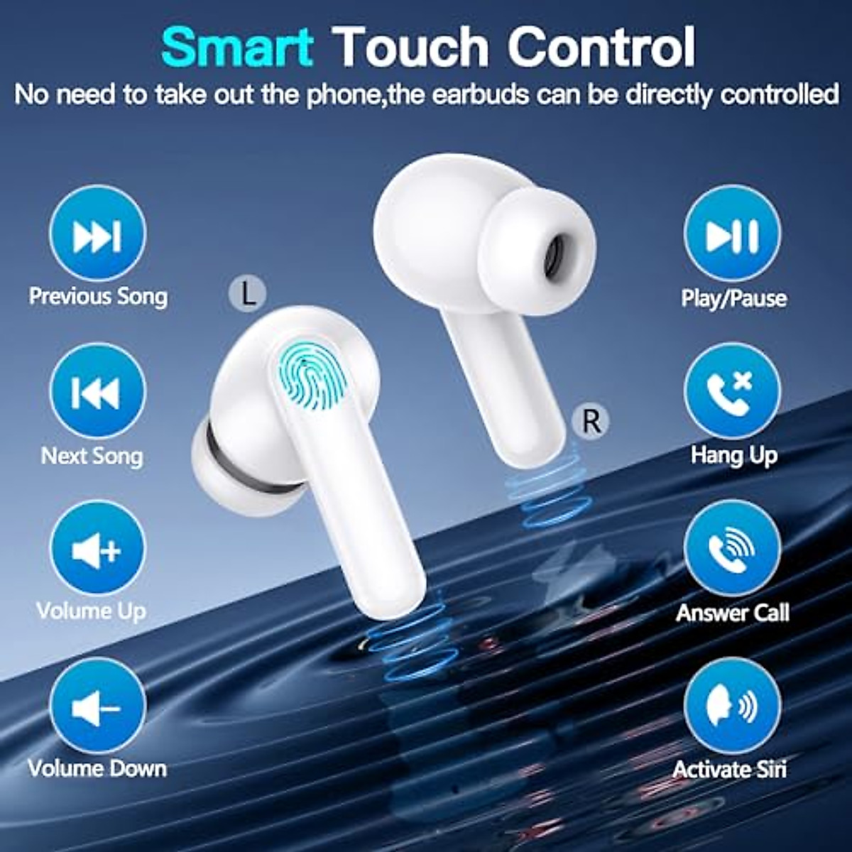 kurdene P3 Wireless Earbuds Bluetooth 5.3 Headphones, Deep Bass Stereo with Microphone Earphones in-Ear, Immersive Premium Sound Ear Buds for iPhone, Android-Clear