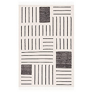 Safavieh Kilim Collection 4' x 6' Ivory/Black KLM326A Handmade Modern Contemporary Boho Fringe Cotton & Wool Area Rug